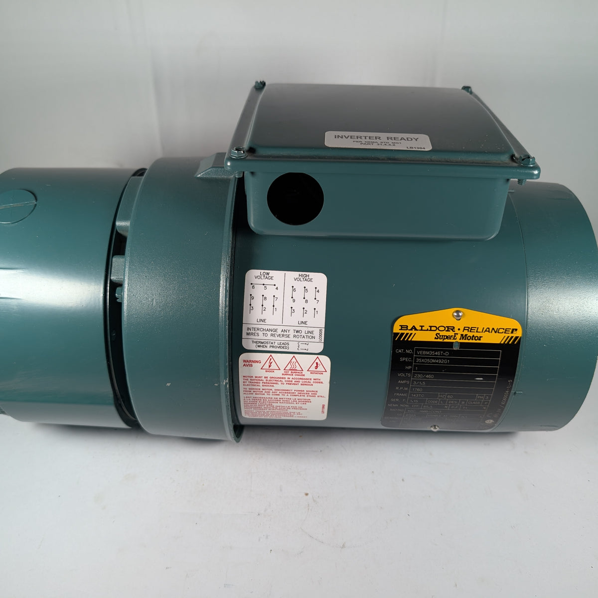 Baldor Reliance - 1 HP Electric Motor with D-Series Motor Break - VEBM ...
